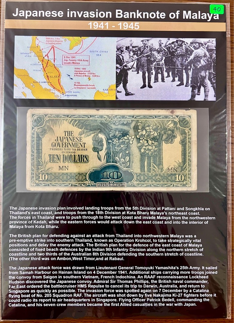 Japanese Invasion Banknote of Malaya 10 Dollars, Hobbies & Toys ...