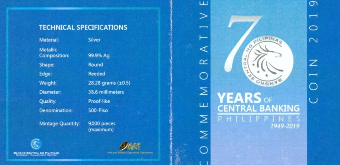 2019 Philippines 500 Peso BSP 70th Central Banking Commemorative Silver ...
