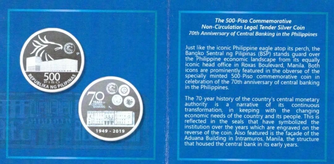 2019 Philippines 500 Peso BSP 70th Central Banking Commemorative Silver ...