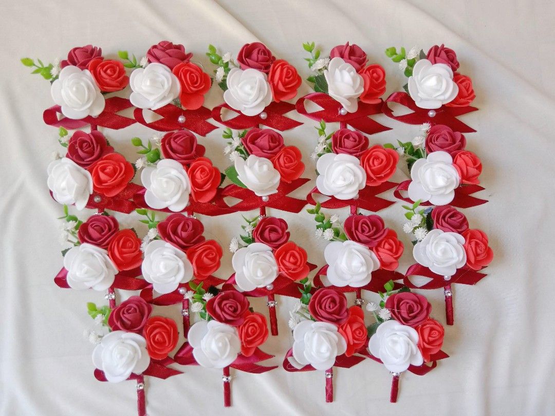 Flower Boutonniere Chest Corsage w/ Pin Rose Ribbon for Wedding Groom ...