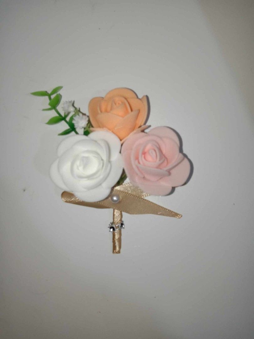 Flower Boutonniere Chest Corsage w/ Pin Rose Ribbon for Wedding Groom ...