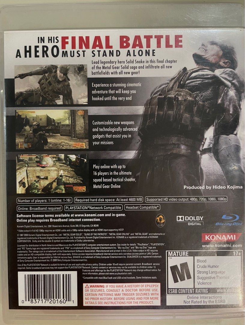 Metal Gear Solid 4, Video Gaming, Video Games, PlayStation on Carousell