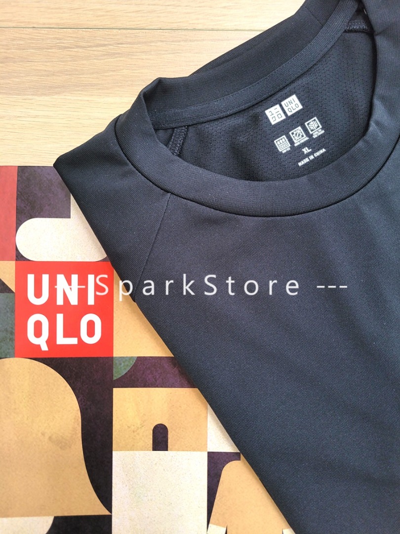 Uniqlo Kaos Lengan Pendek T Shirt Dry-EX Crew Neck Hitam, Fesyen Pria, Pakaian , Atasan di Carousell