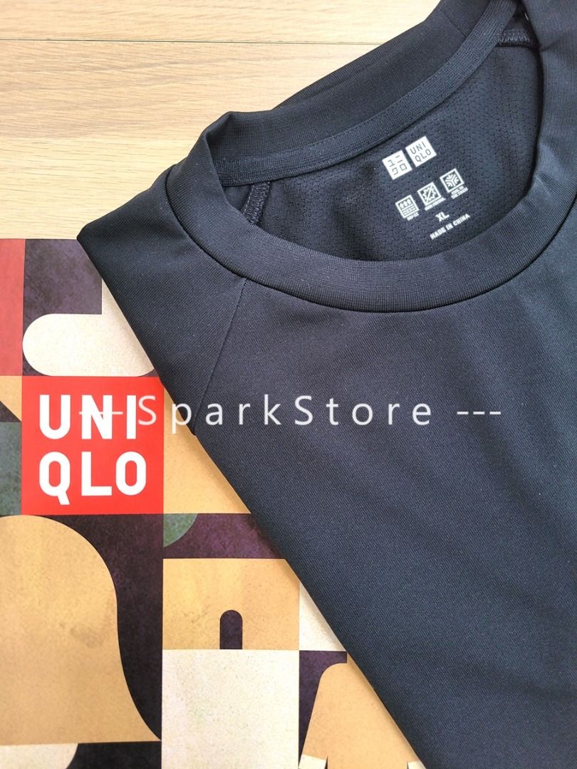 Uniqlo Kaos Lengan Pendek T Shirt Dry-EX Crew Neck Hitam, Fesyen Pria, Pakaian , Atasan di Carousell