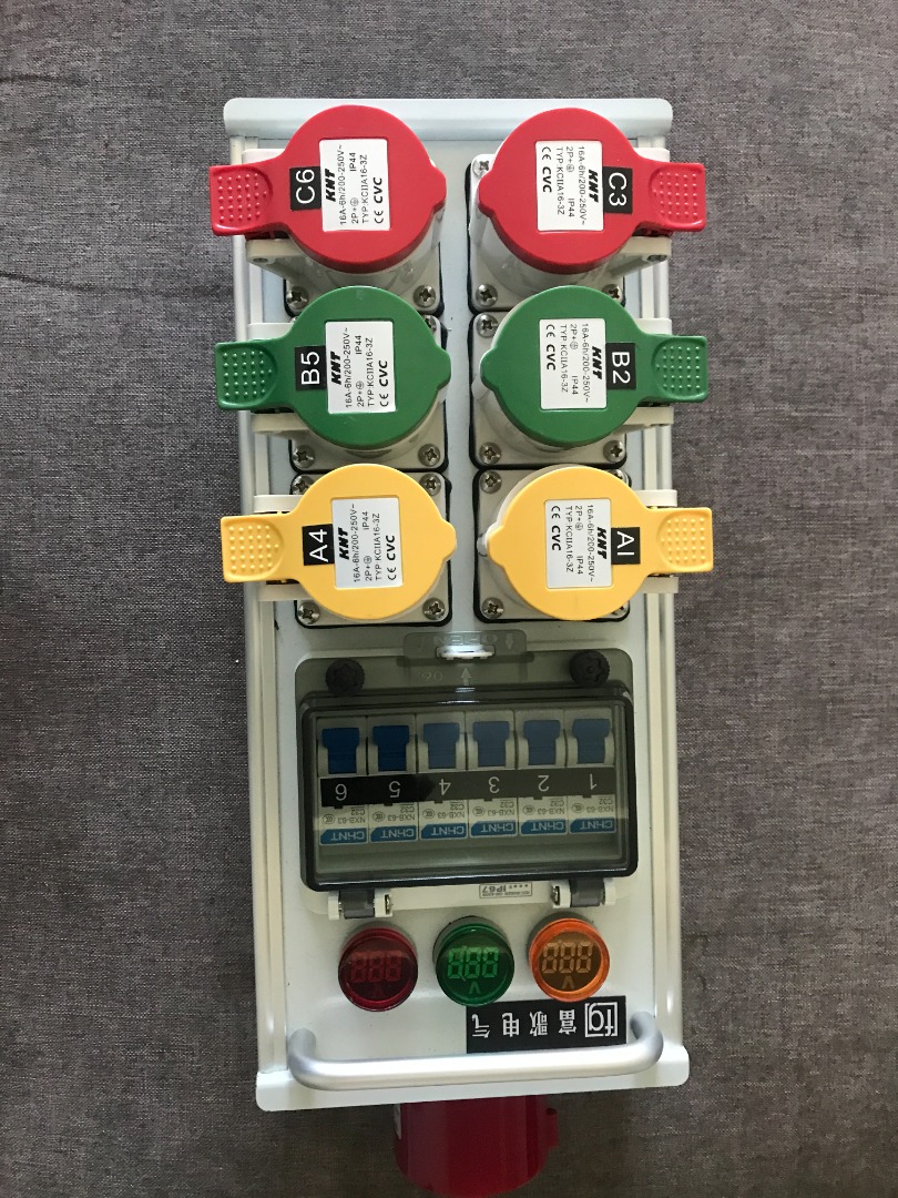 16A industrial plug with 6 way open sub junction box voltmeter led ...