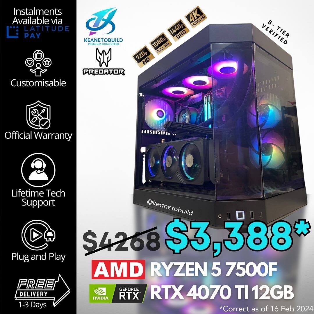 Custom Gaming PC Computer Desktop Ryzen 5 7500F + RTX 4070 TI, Computers & Tech, Desktops on ...