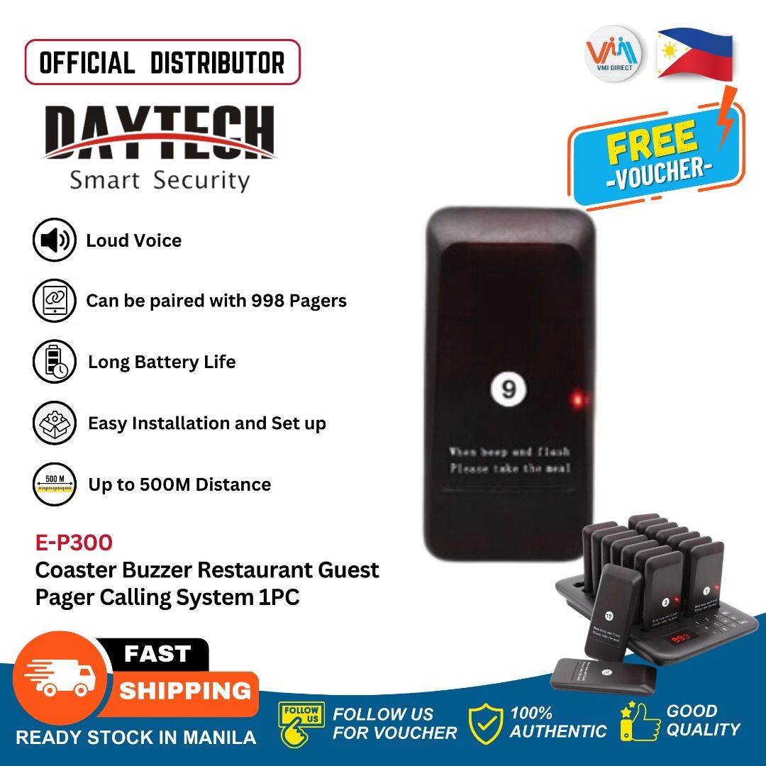 DAYTECH E-P300 10-Piece Set Coaster Buzzer Restaurant Guest Pager Calling System 500m Long Range ...