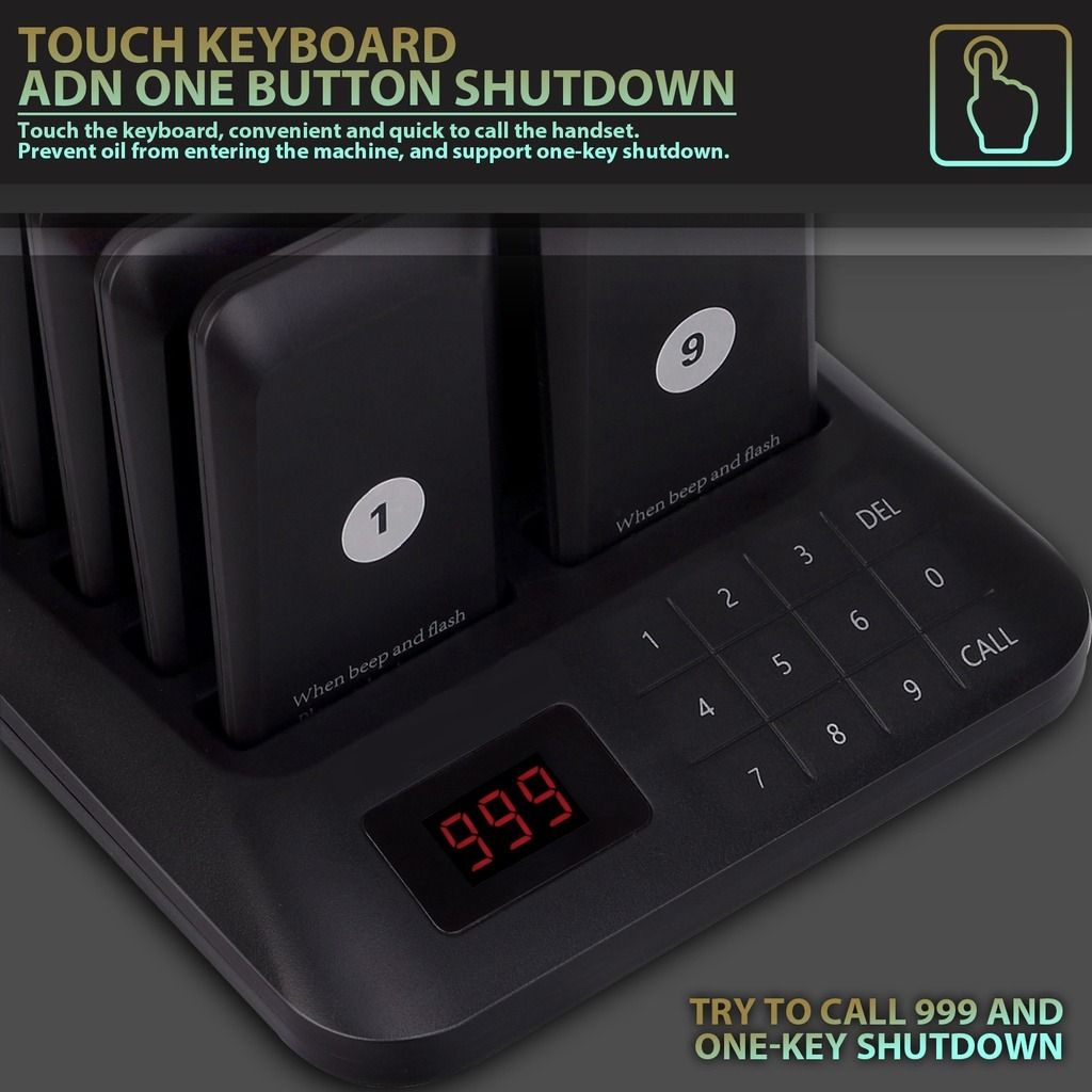 DAYTECH E-P300 10-Piece Set Coaster Buzzer Restaurant Guest Pager Calling System 500m Long Range ...