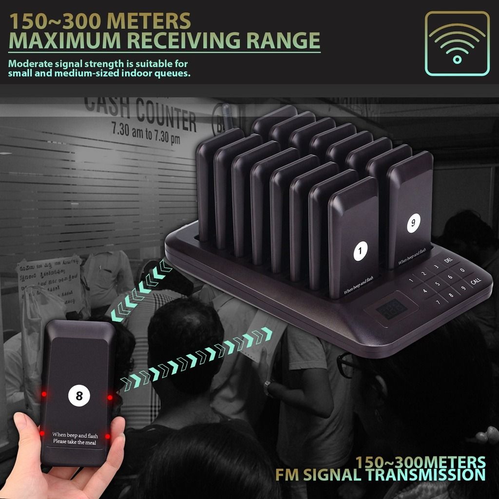 DAYTECH E-P300 10-Piece Set Coaster Buzzer Restaurant Guest Pager ...