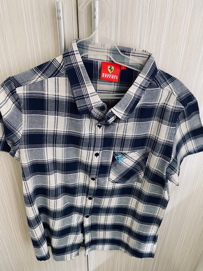 Ferrari Checkered Polo Blue and white Large, Men's Fashion, Tops & Sets ...