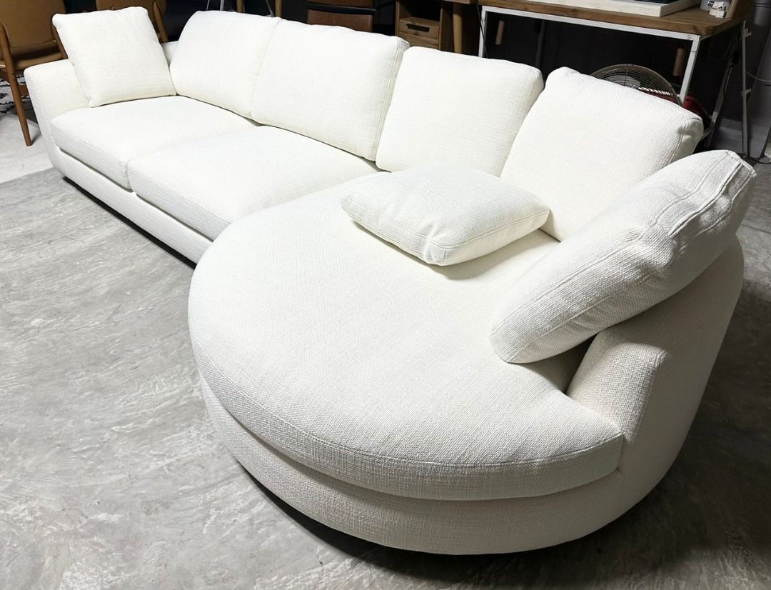 Hamilton Round Chaise Sectional Sofa Right Facing, Brilliant White ...