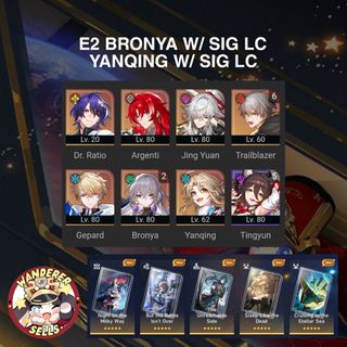 e6 march 7th + bronya + jing yuan + yanqing and 3 five star light cones ...