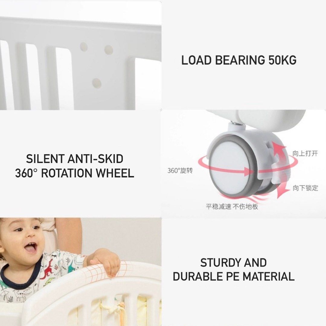 Ready Stock Multifunctional Portable Baby Cot with Mattress & Wheels ...