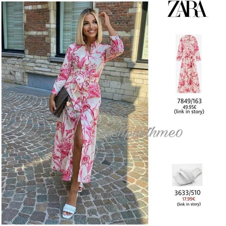 Zara pink floral printed midi dress, Women's Fashion, Dresses & Sets ...