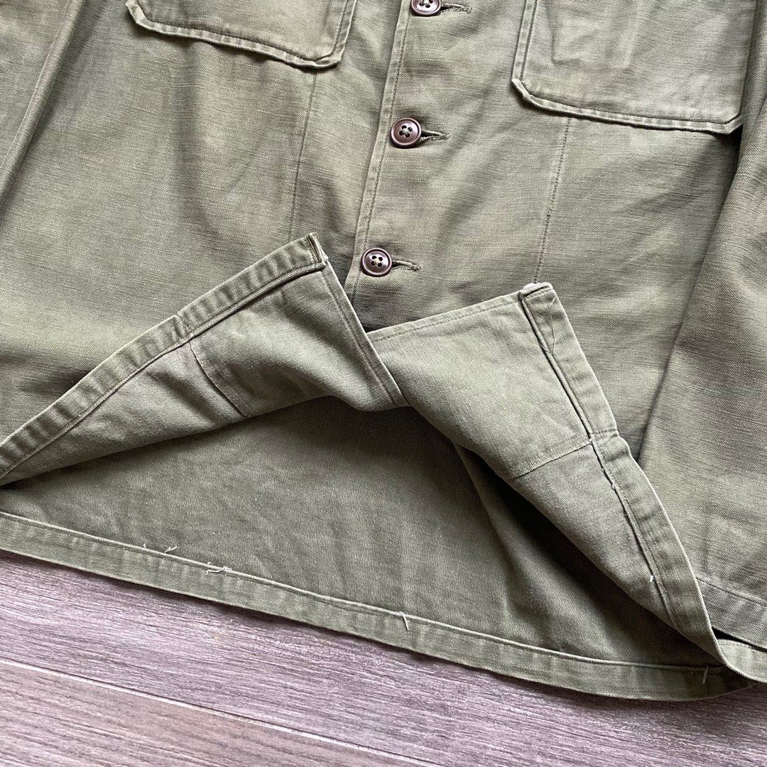 50’s US ARMY OG-107 COTTON SATIN UTILITY SHIRT OLIVE VINTAGE MILITARY SHIRT 1ST OG107 HBT M43 ...