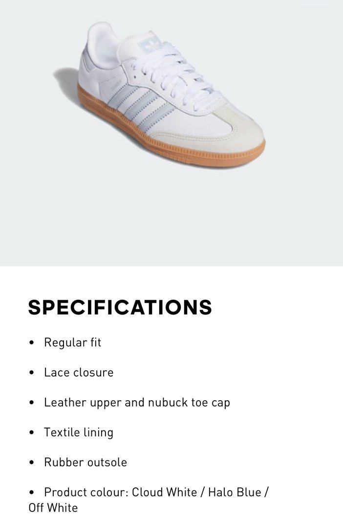 Adidas Samba OG Cloud White/Halo Blue/Offwhite - Size US 6 Women’s ...