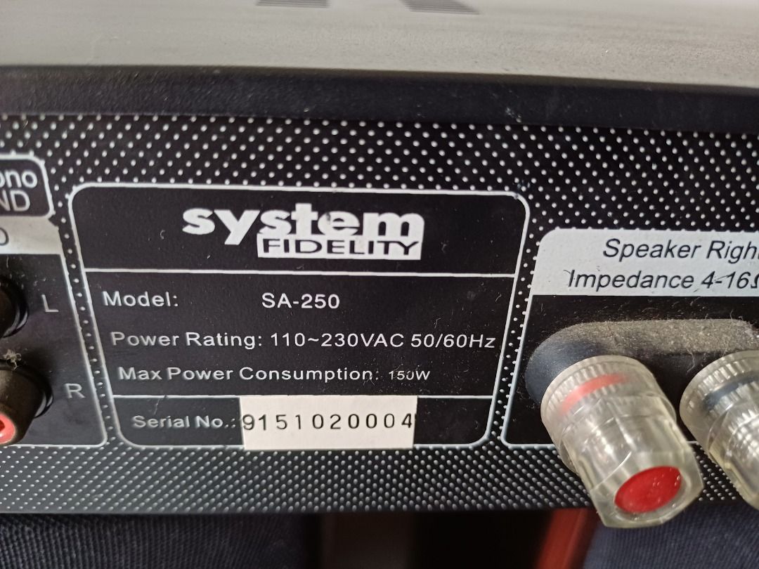 Amplifier - System Fidelity Integrated Hi-Fi Amp Stereo SA-250 ...