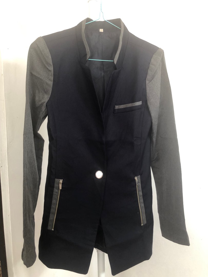 BLAZER TWO TONE DARK BLUE GREY PREMUIM (LBC0681), Fesyen Wanita ...