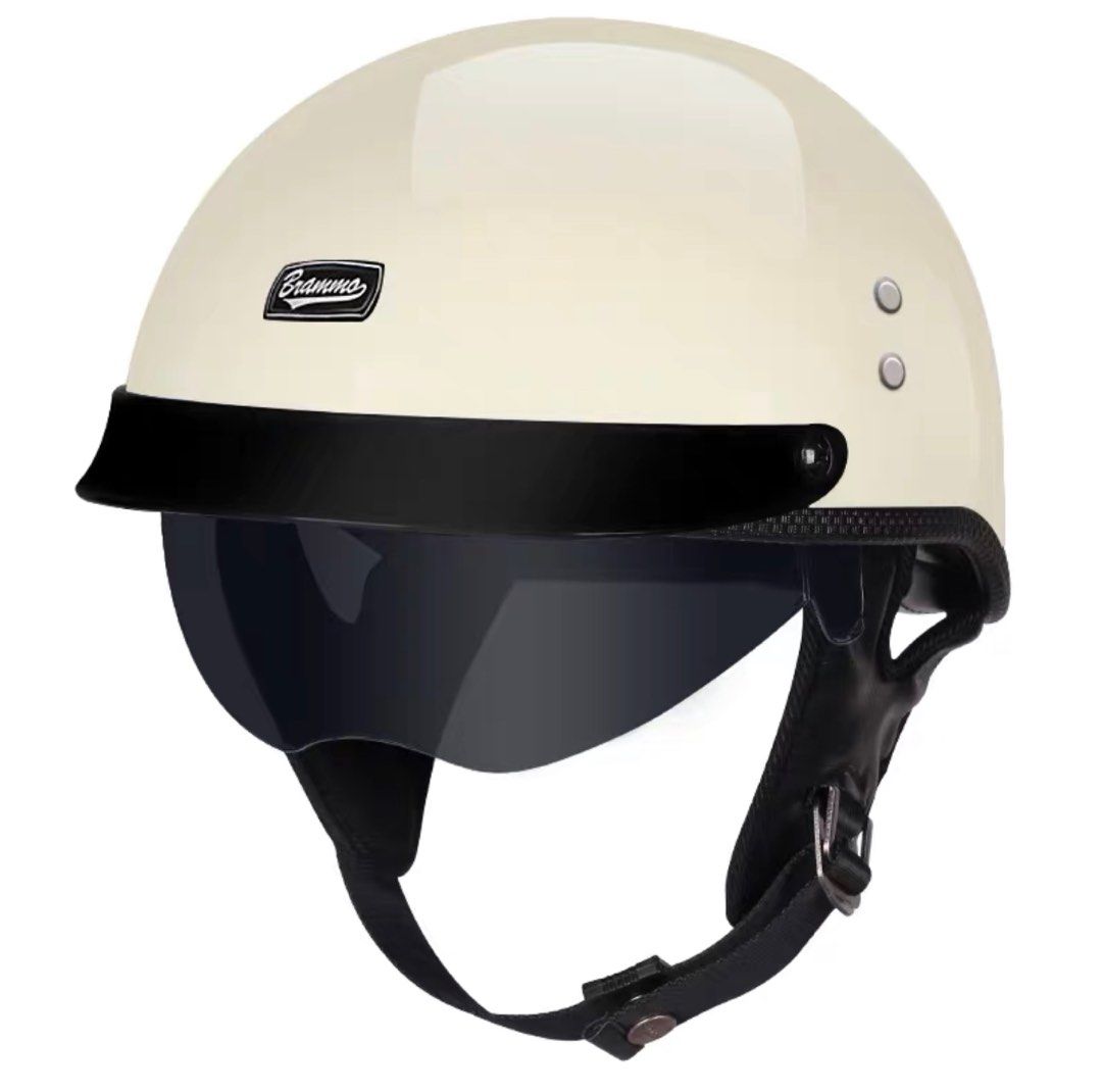 Cream White with Inner Lens Dual with Peak Beak Visor Half Cap ...