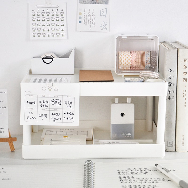 Double Layer Shelf Bedroom Desktop Stationery Storage Arrangement Rack ...
