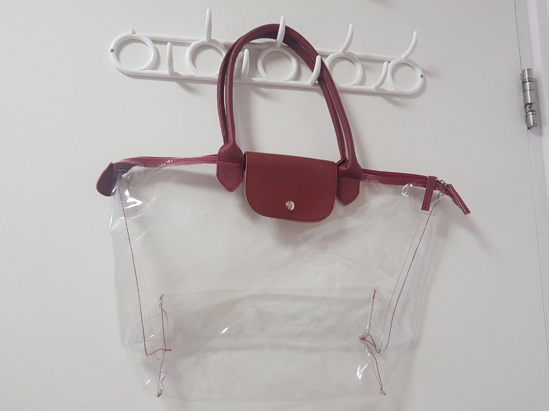 GREAT FOR THE BEACH (comes in 2 colors)- Clear Plastic Tote with Maroon ...