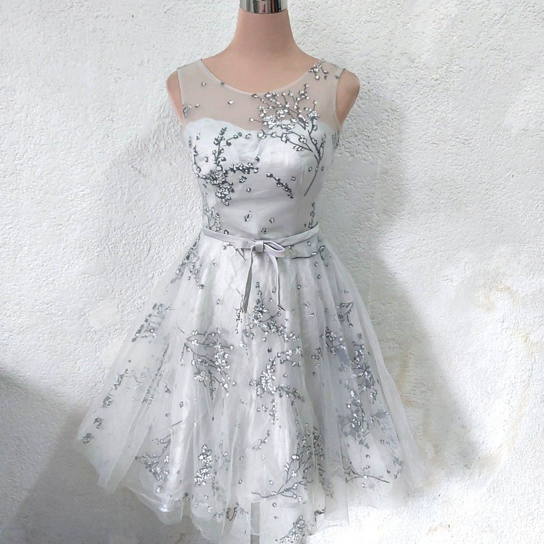 Grey gown floral gown dainty gown short gown cocktail gown garden gown ...