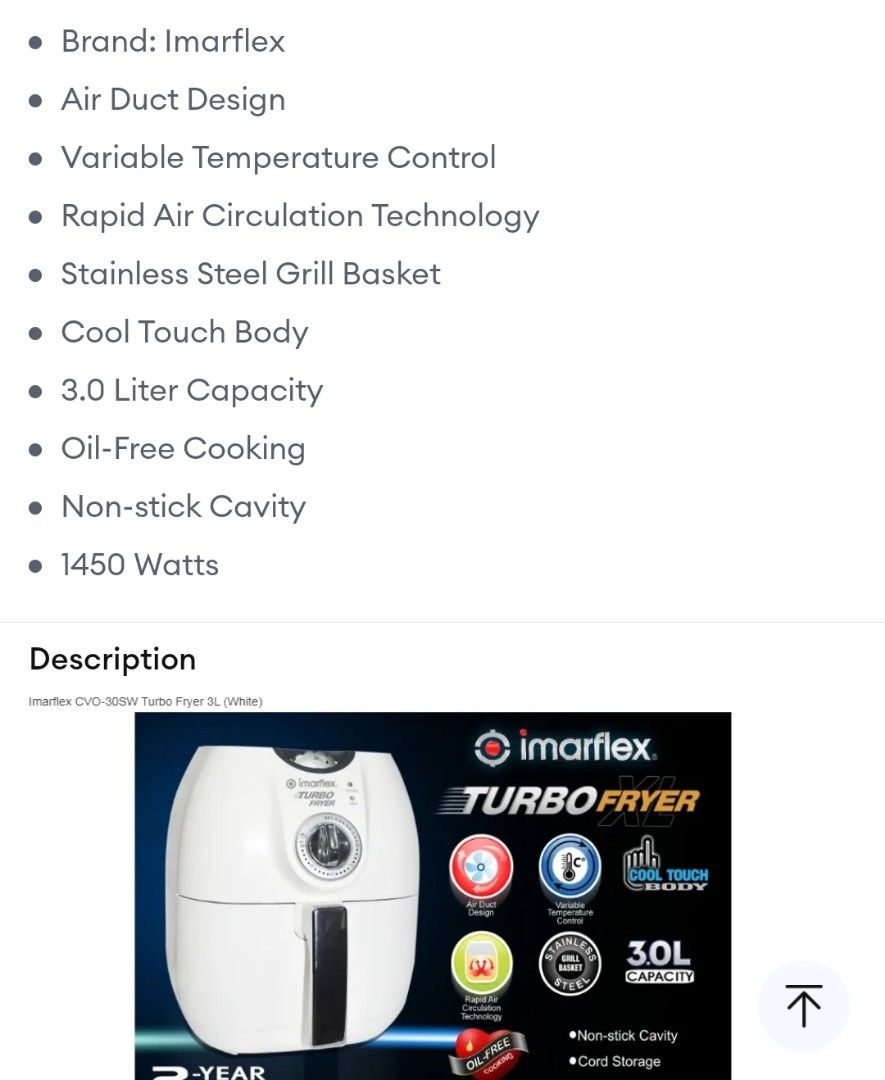 Imarflex turbo fryer, TV & Home Appliances, Kitchen Appliances, Fryers ...