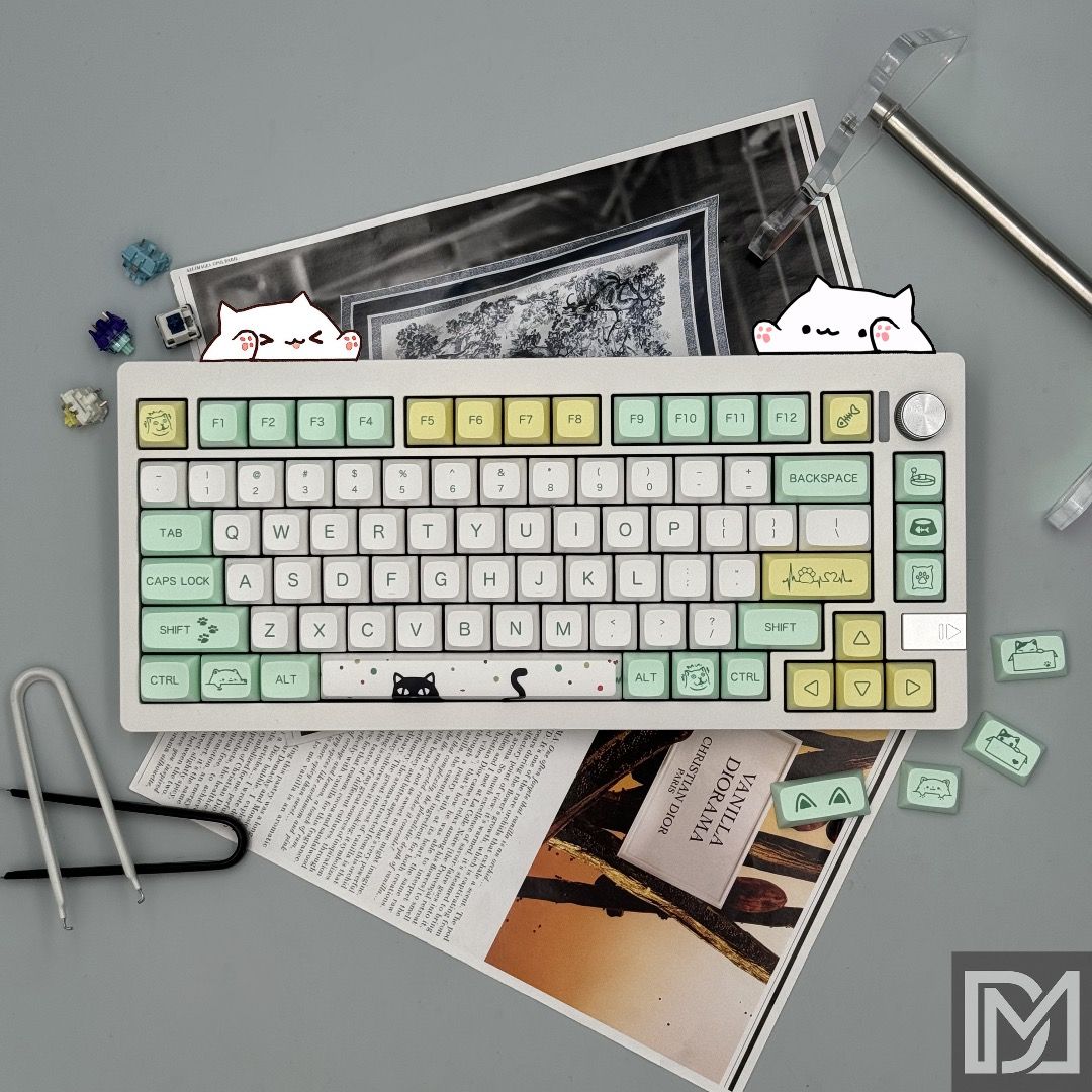 Bongo Cat Keycap PBT Dye Sub XDA Cute Black Cat Meme Keycaps 130pcs Fit ...