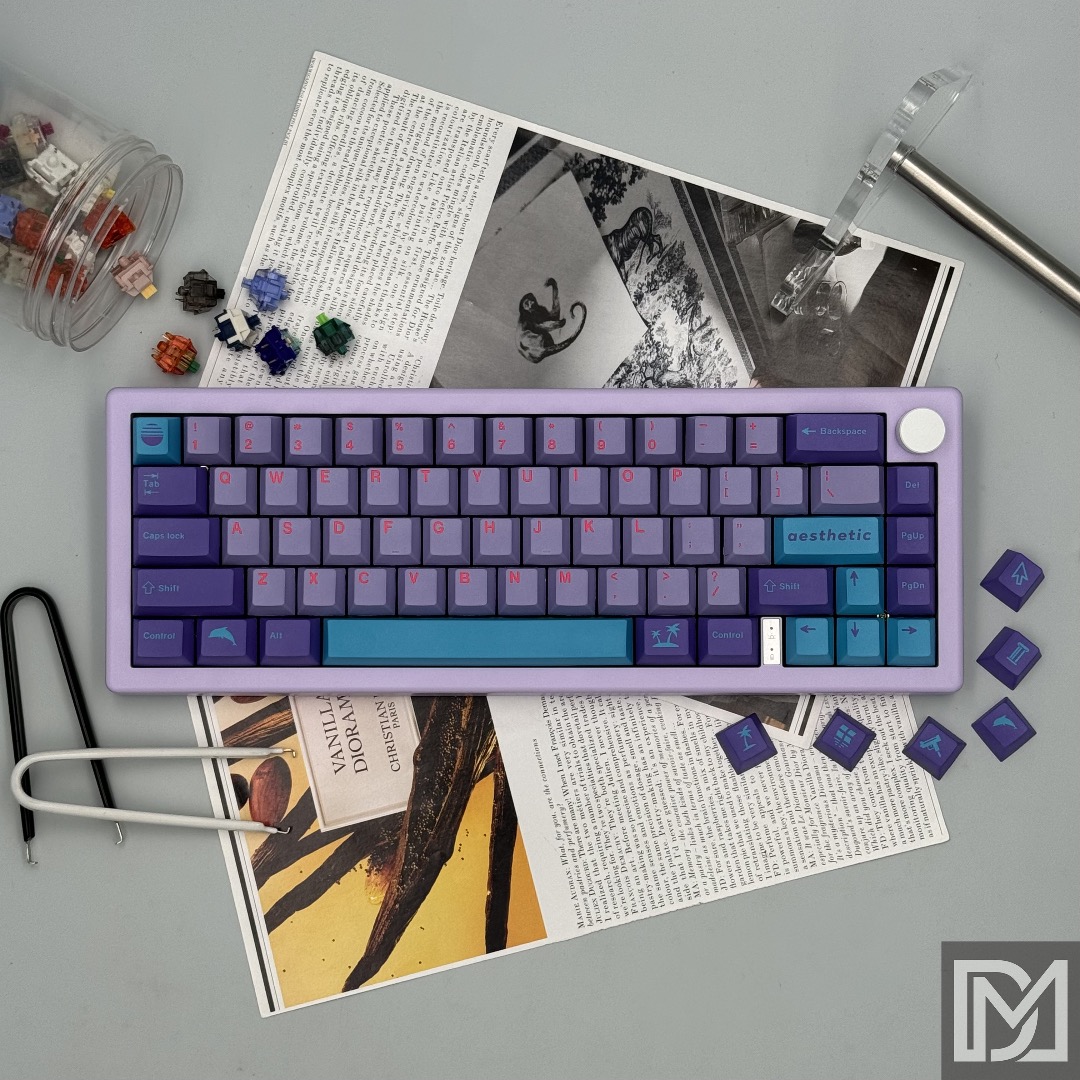 Vaporwave Keycap PBT Dye Sub Cherry Profile Purple Keycaps 129pcs Fit ...