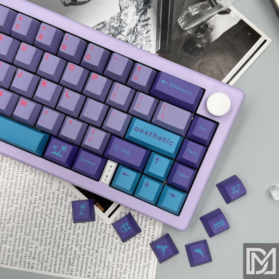 Vaporwave Keycap PBT Dye Sub Cherry Profile Purple Keycaps 129pcs Fit ...