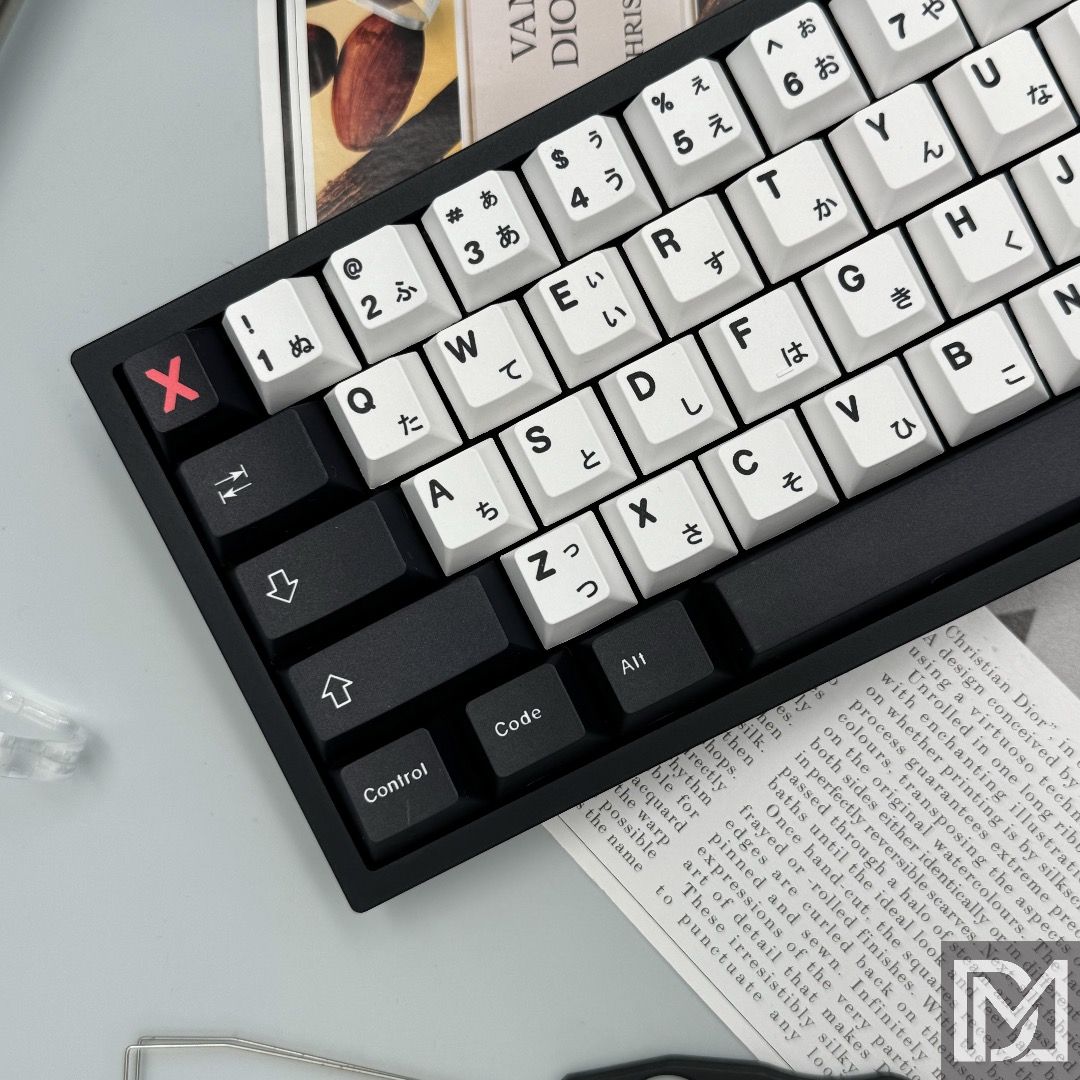 BOW Keycap PBT Dye Sub Cherry White on Black Japanese WOB Keycaps ...