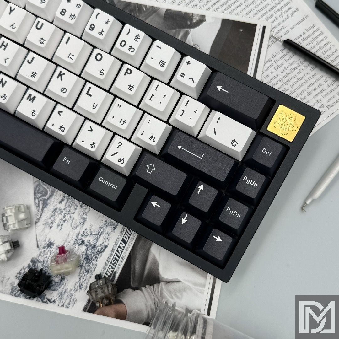 BOW Keycap PBT Dye Sub Cherry White on Black Japanese WOB Keycaps ...