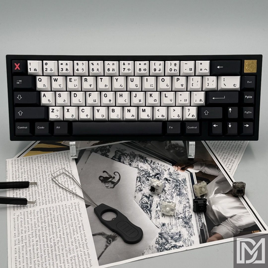 BOW Keycap PBT Dye Sub Cherry White on Black Japanese WOB Keycaps ...