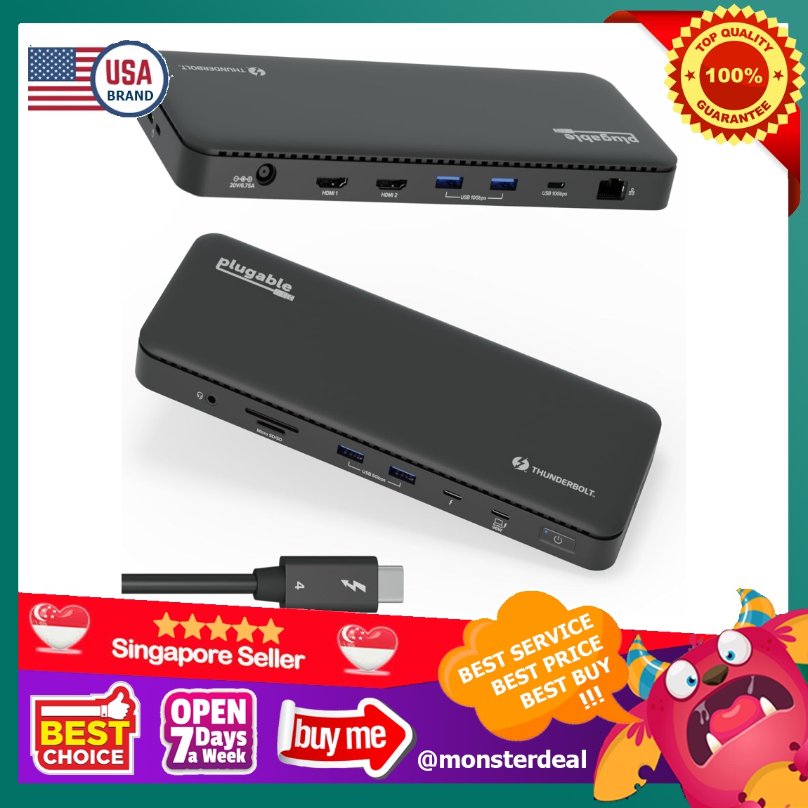 Plugable Thunderbolt 4 Dock with 100W Charging, Thunderbolt Certified ...