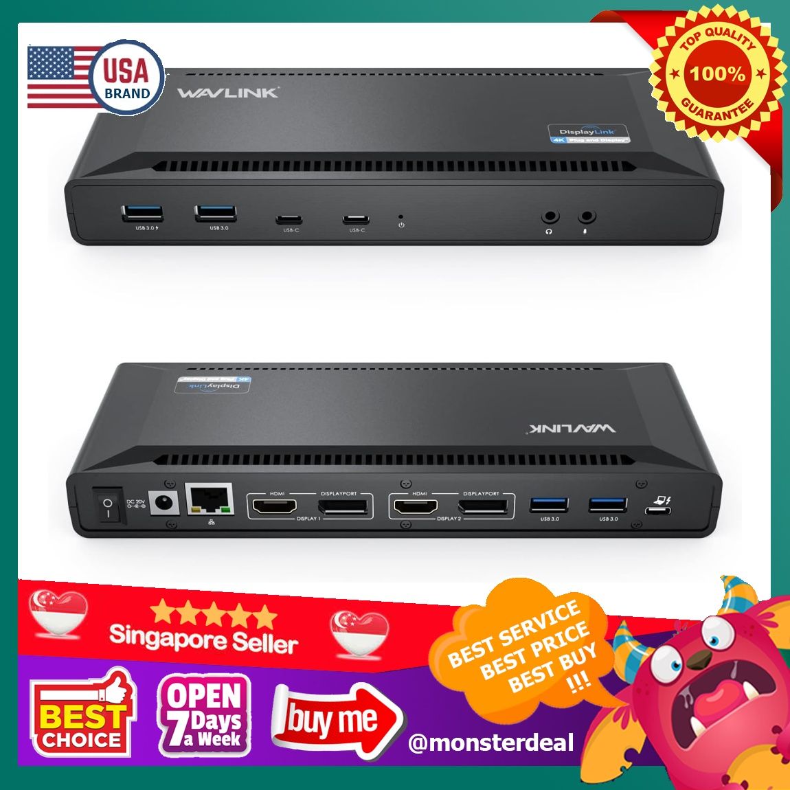 WAVLINK USB C Dual 4K Docking Station with 60W Power Delivery, Dual 4K@60Hz or Single 5K@60Hz ...