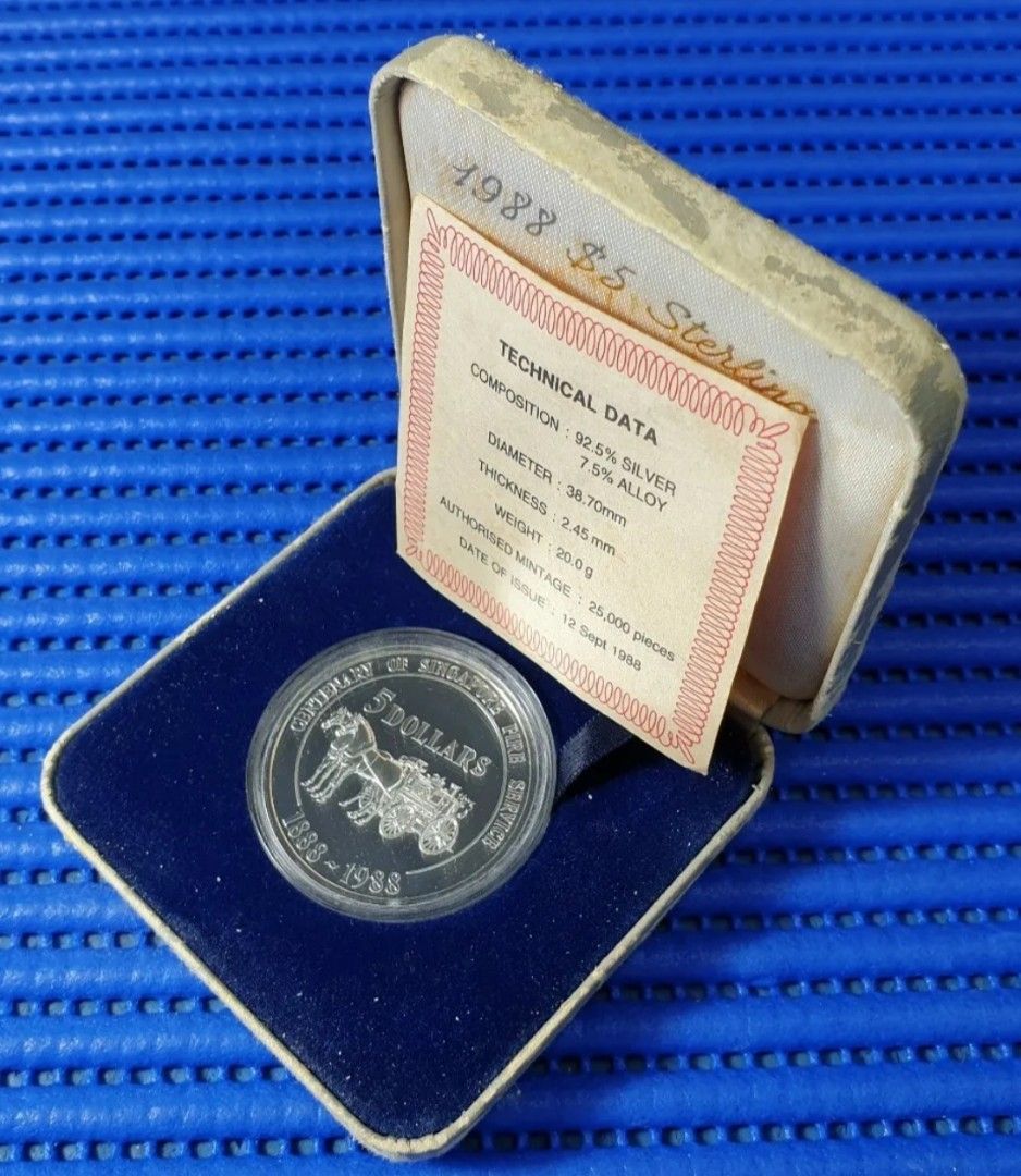 1988 Singapore Fire Service Centenary Commemorative $5 Silver Proof ...