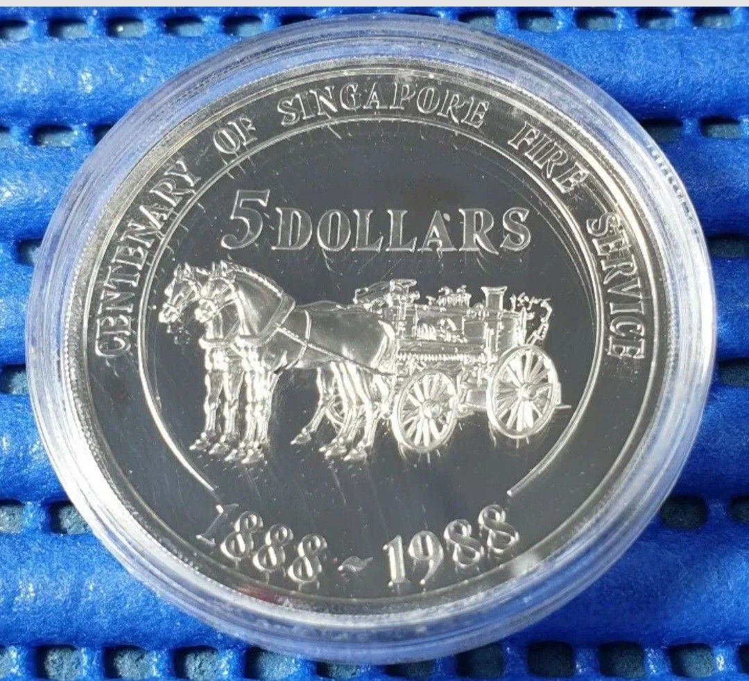 1988 Singapore Fire Service Centenary Commemorative $5 Silver Proof ...