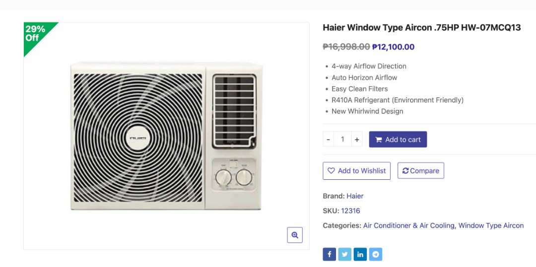 Haier Window Type Aircon .75HP, TV & Home Appliances, Air Conditioning ...