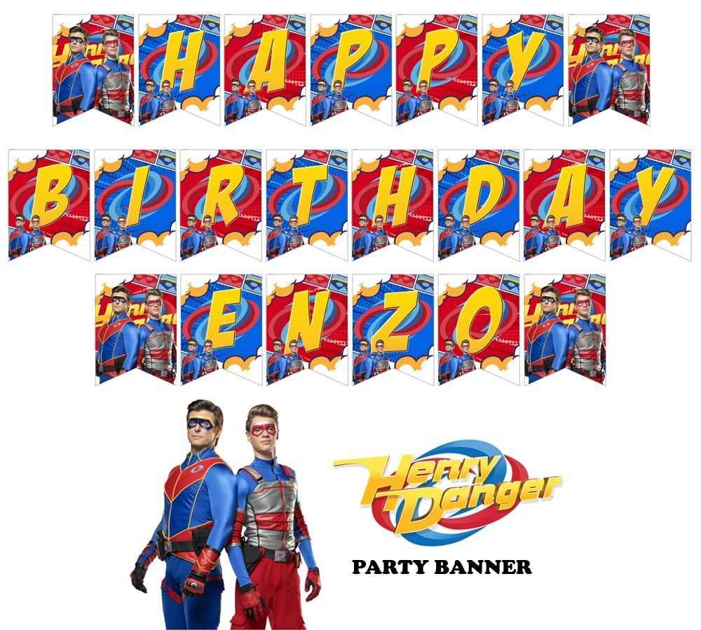 Henry Danger Theme Birthday Party Banner Cupcake Cake Topper Decoration ...
