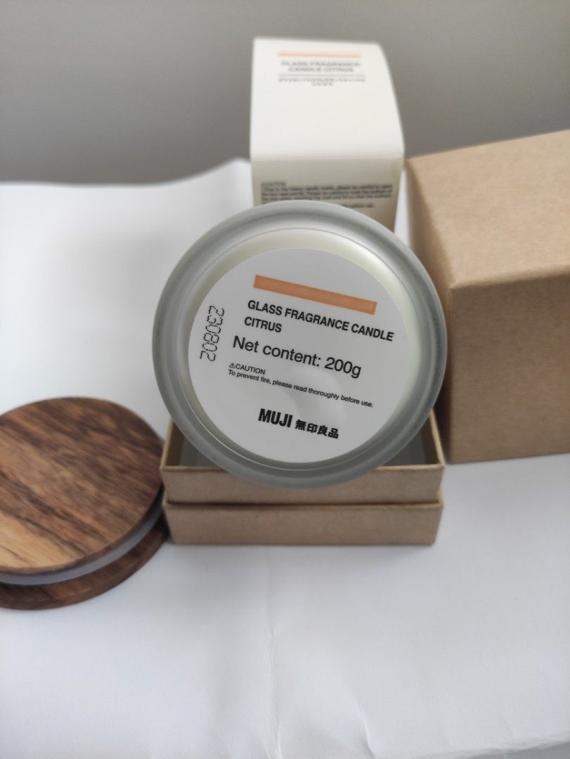 MUJI Glass Fragrance Candle 200g Citrus, Furniture & Home Living, Home Fragrance on Carousell