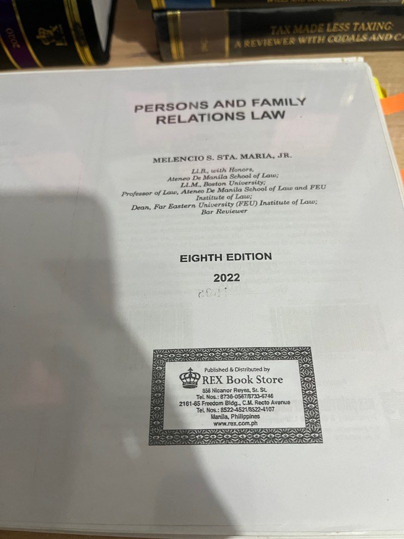 Persons and Family Relations by Melencio Sta. Maria (2022) (Coiled ...