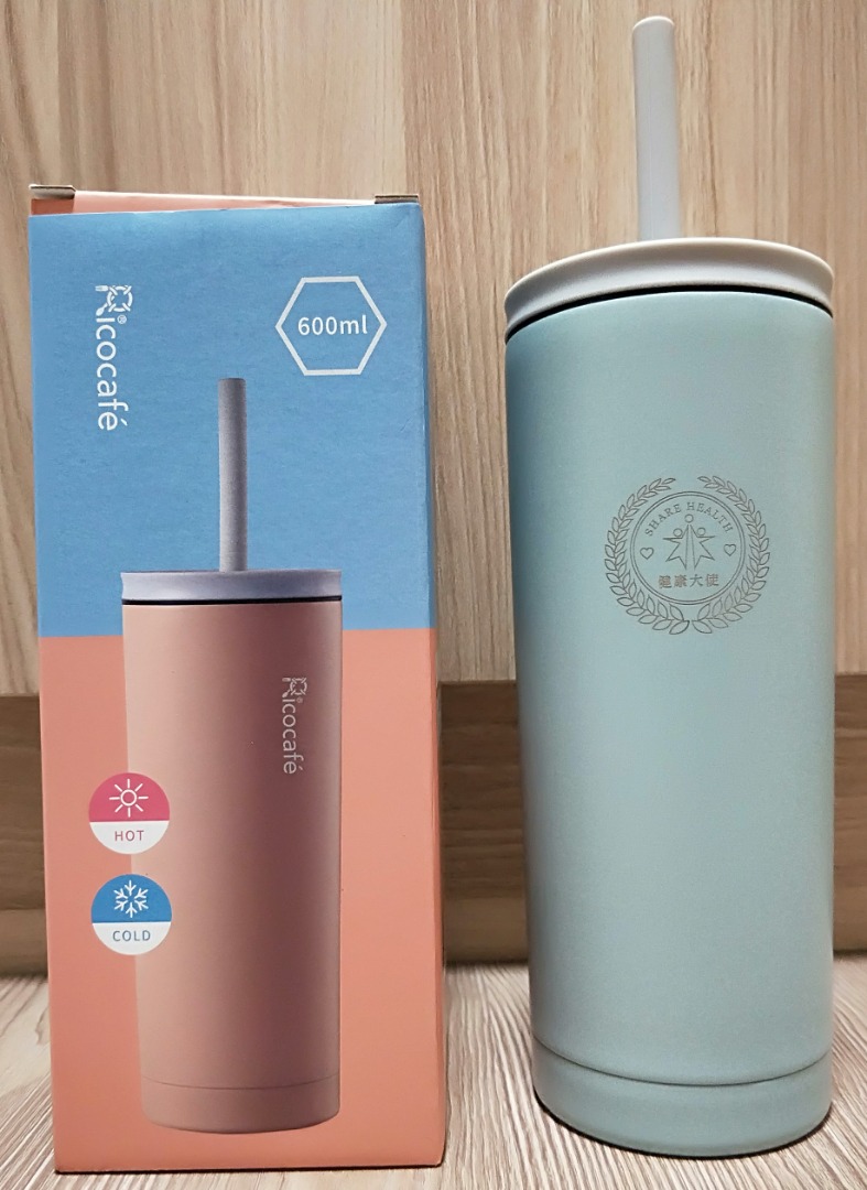 【RICO 瑞可】不鏽鋼316真空保溫冰冰吸管杯(600ml) OKA-600, 家具及居家用品, 廚具和餐具, 水杯、水壺在旋轉拍賣
