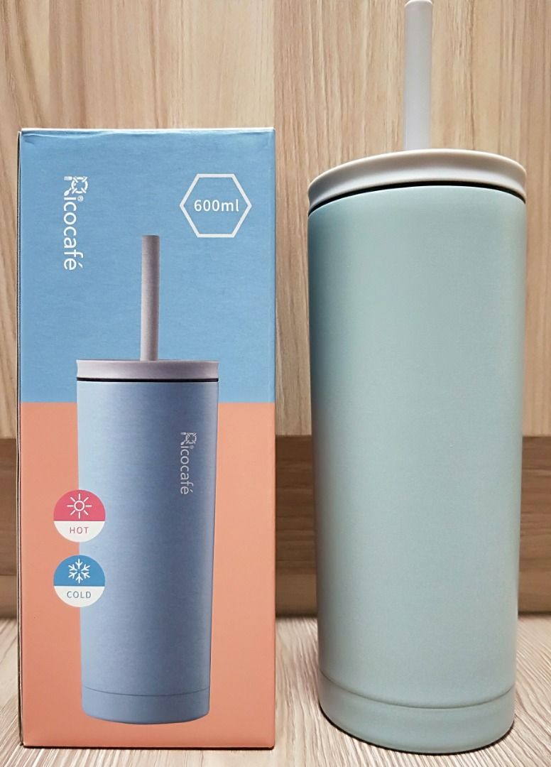 【RICO 瑞可】不鏽鋼316真空保溫冰冰吸管杯(600ml) OKA-600, 家具及居家用品, 廚具和餐具, 水杯、水壺在旋轉拍賣