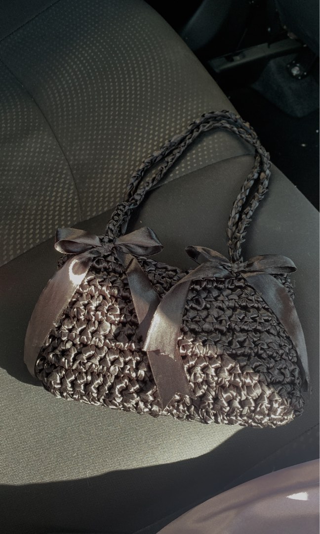 Satin Ribbon Crochet Shoulder Bag, Women's Fashion, Bags & Wallets ...