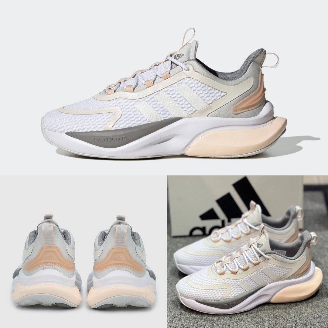 Adidas ALPHABOUNCE+ 網布 透氣 米白 女款休閒鞋HP6147, 她的時尚, 鞋, 運動鞋在旋轉拍賣