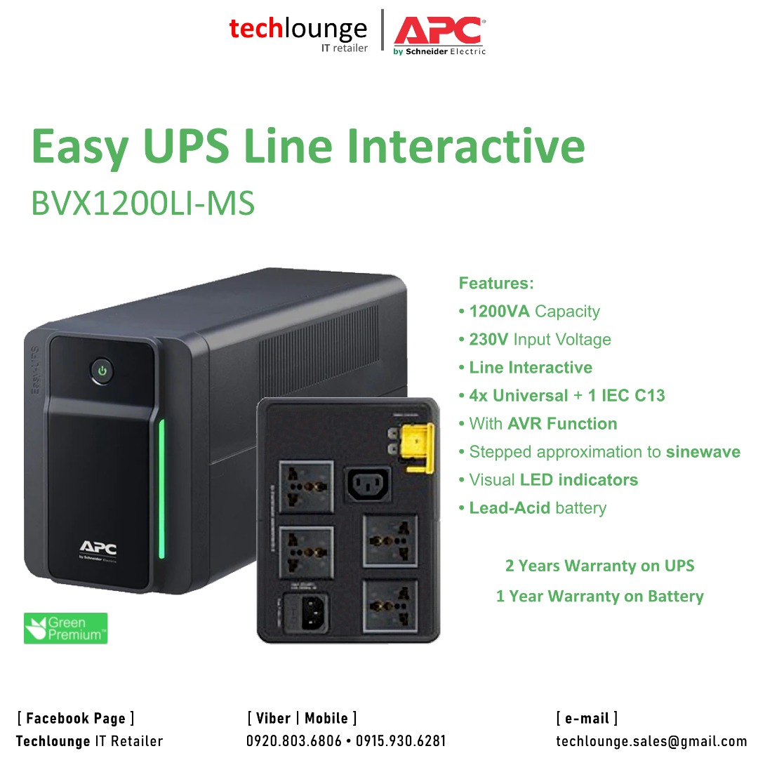 APC EASY-UPS BVX LINE INTERACTIVE - BVX1200LI-MS | 1200VA/650W, 230V ...