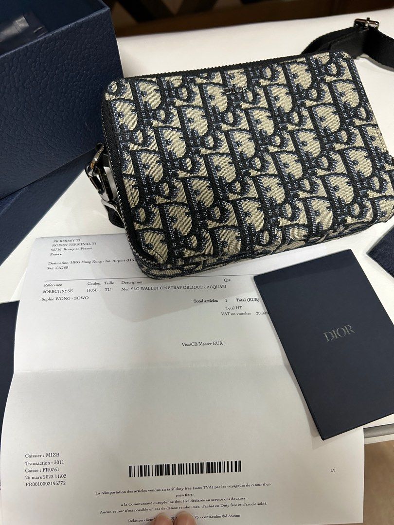 Men pouch with strap full set invoice Dior bag , 名牌, 手袋及銀包 - Carousell