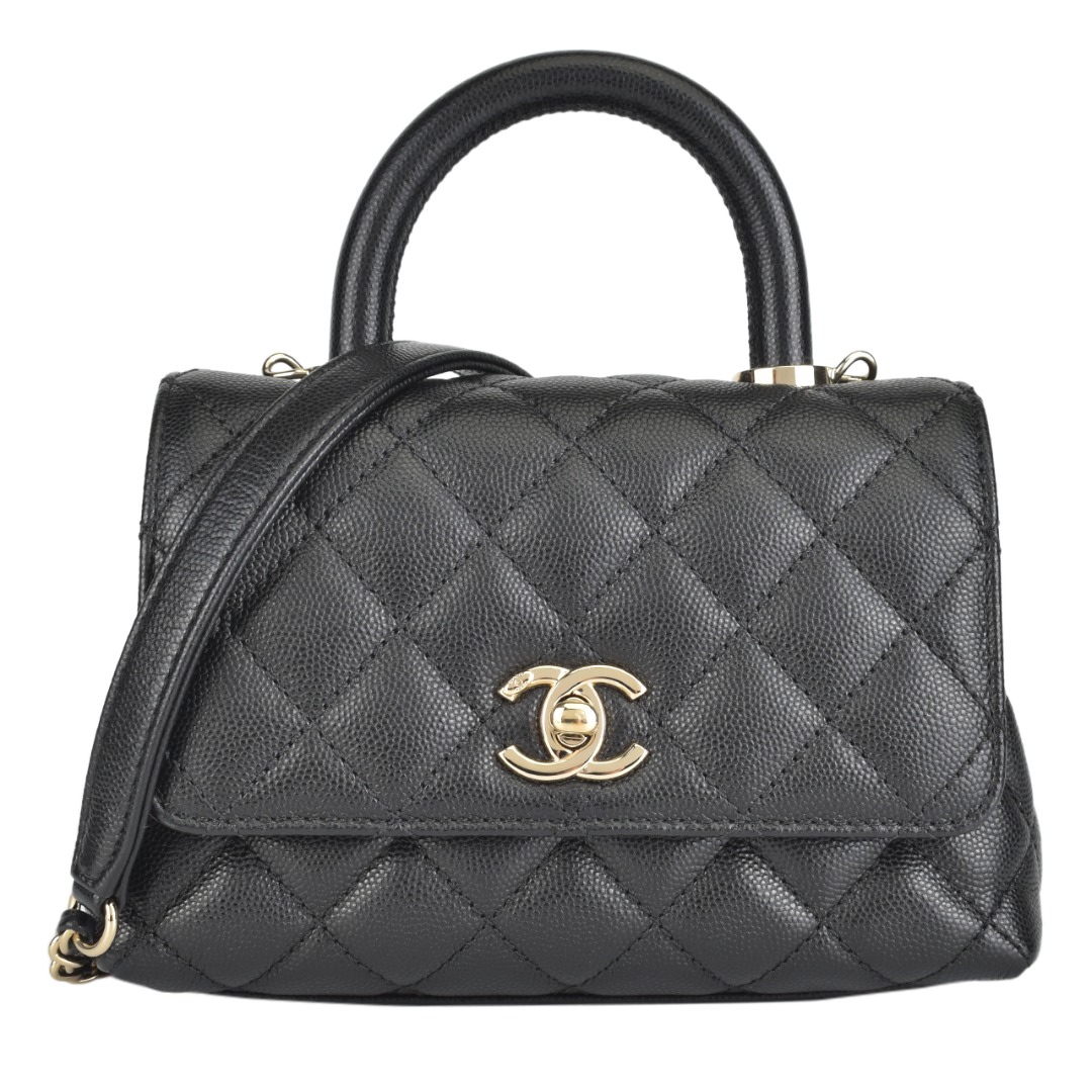 SOLD Chanel Extra Mini Coco Handle Black Quilted Caviar Top Handle Flap ...