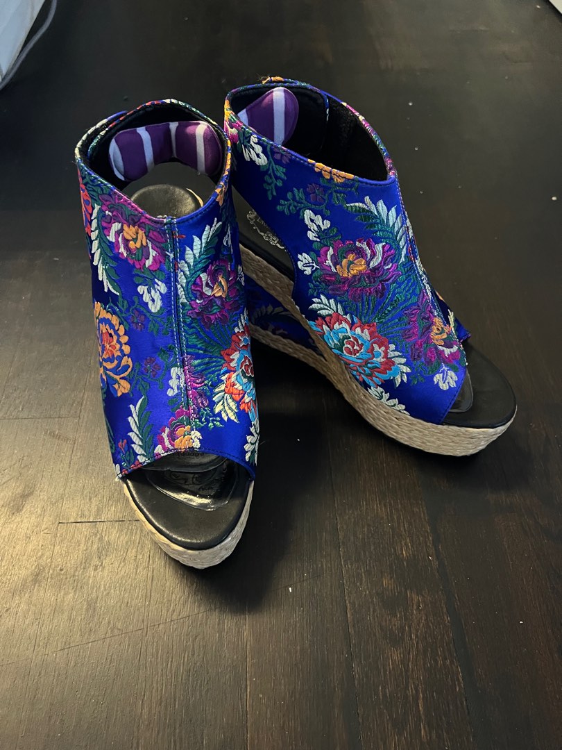 Electric Blue Ankle Strapped Wedges, Women's Fashion, Footwear, Heels ...