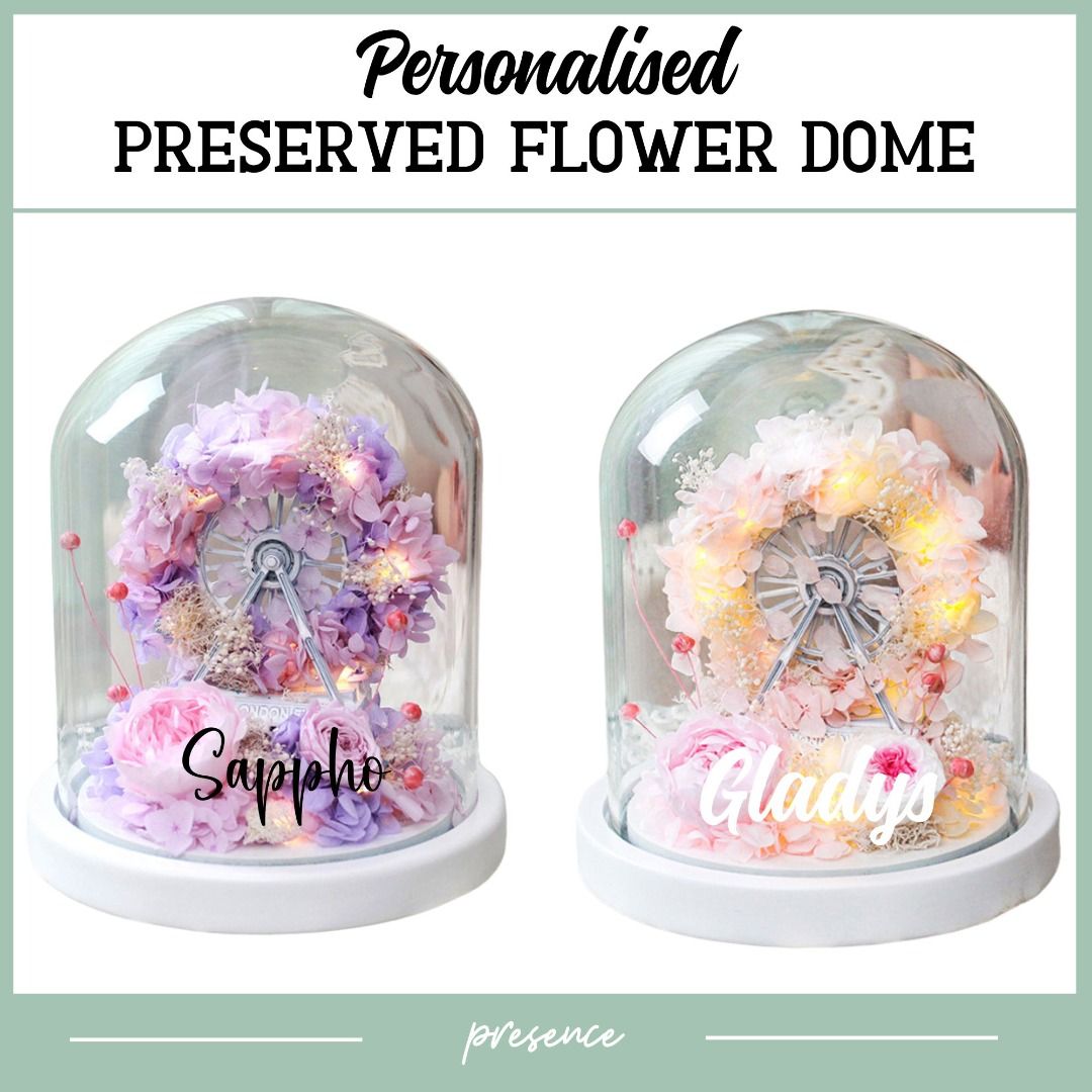 Personalised Preserved Flower Dome | Customised name flower dome ...